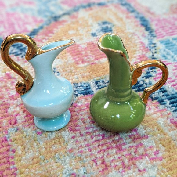 Accents | Small Decorative Vases Golden Baby Blue And Forest Green ...